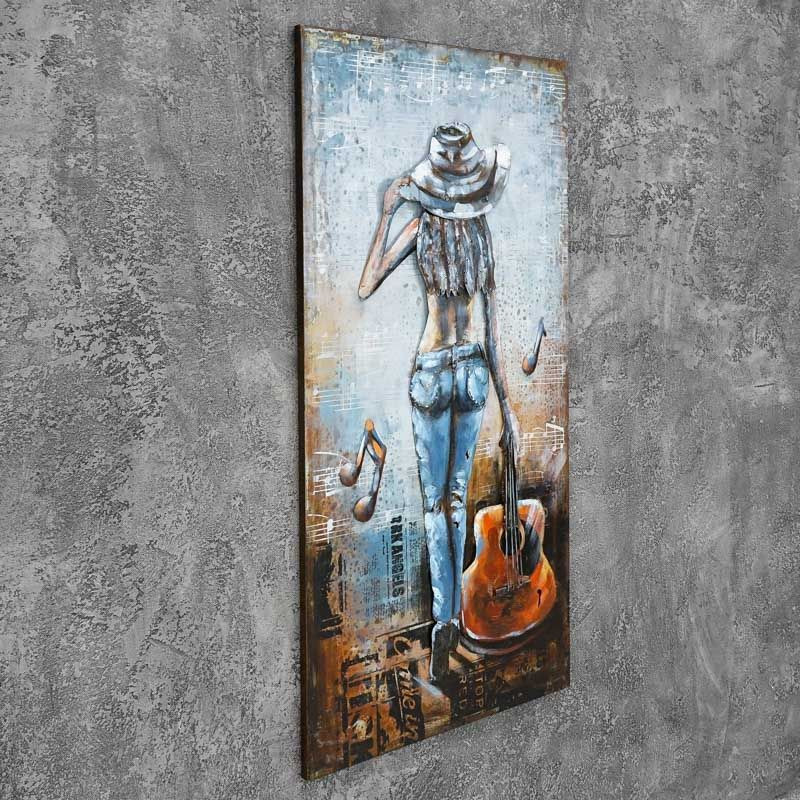 Kovový 3D obraz Dívka s kytarou - Seart.cz